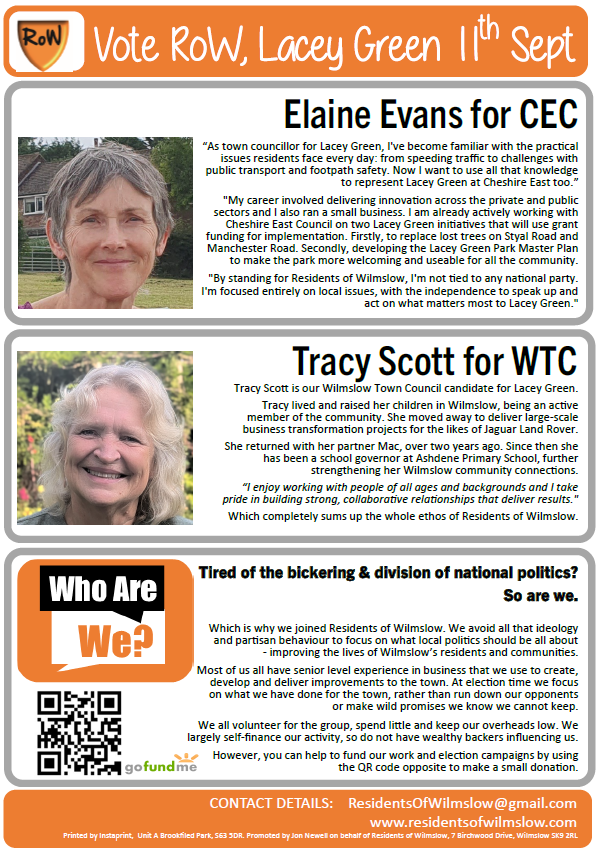 Residents Of Wilmslow Lacey Green By-Election 11th September ...